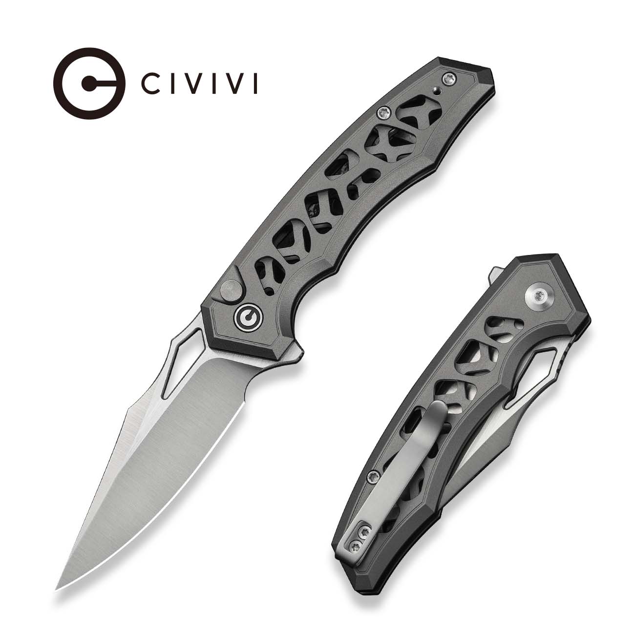 CIVIVI Anaaki Flipper & Thumb Hole & Button Lock Knife Aluminum Handle