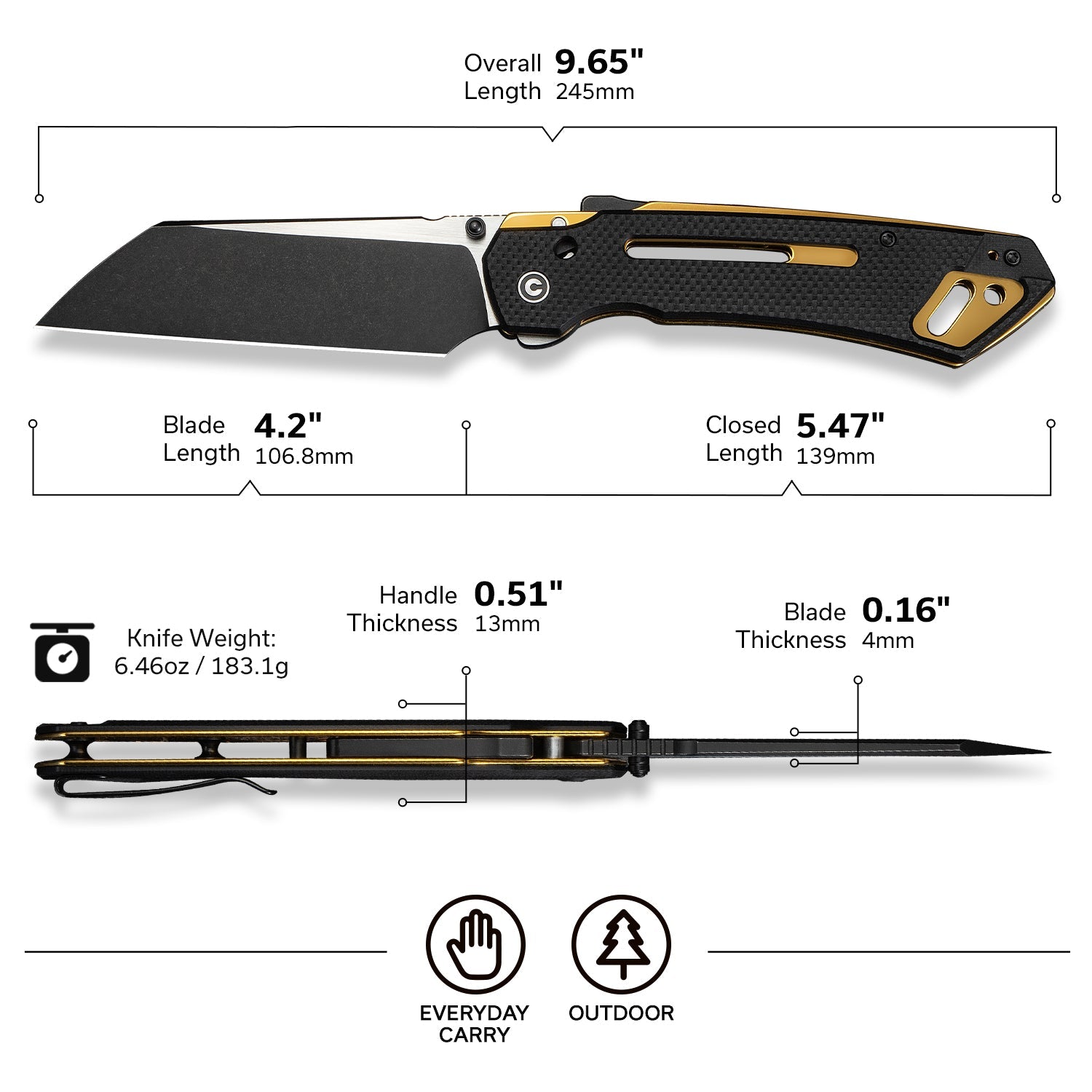 CIVIVI Buster FG Thumb Stud & Superlock Knife G10 Handle (4.2" Nitro-V