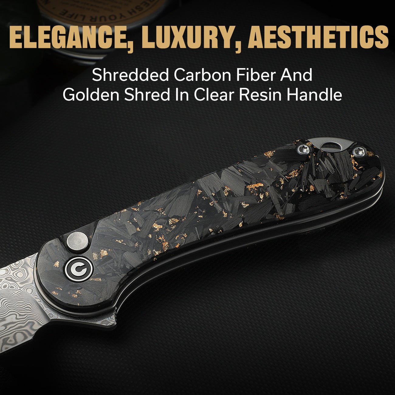 CIVIVI Button Lock Elementum II Flipper Knife Carbon Fiber & Damascus