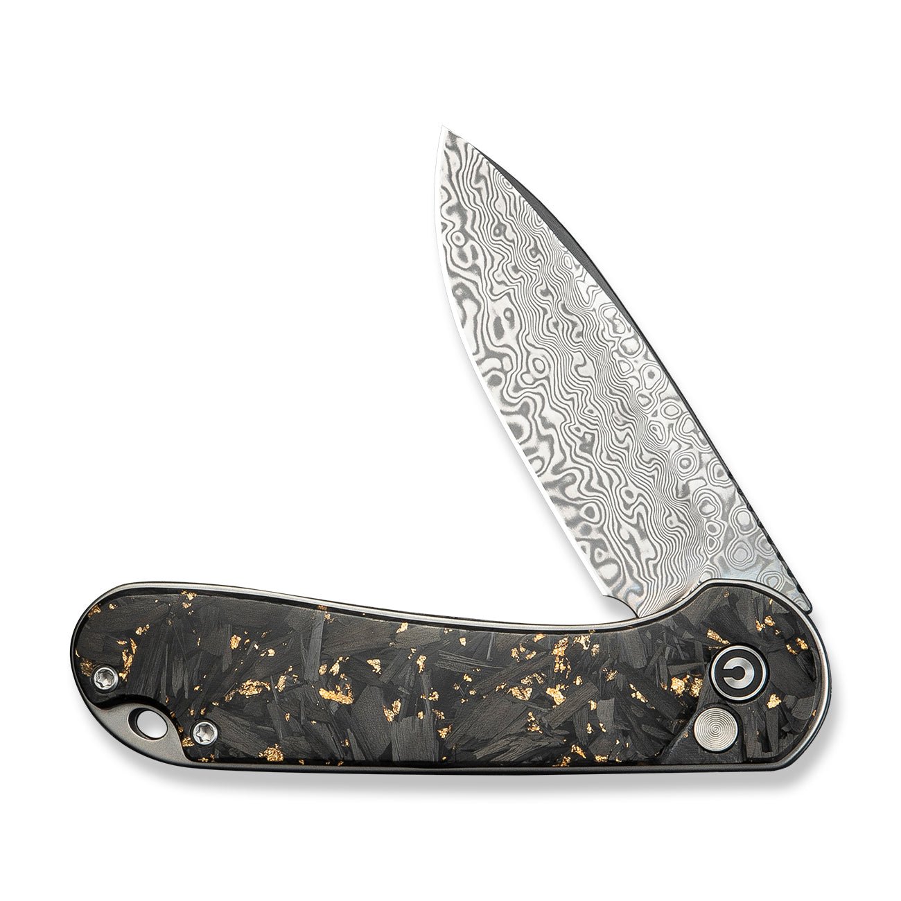 CIVIVI Button Lock Elementum II Flipper Knife Carbon Fiber & Damascus