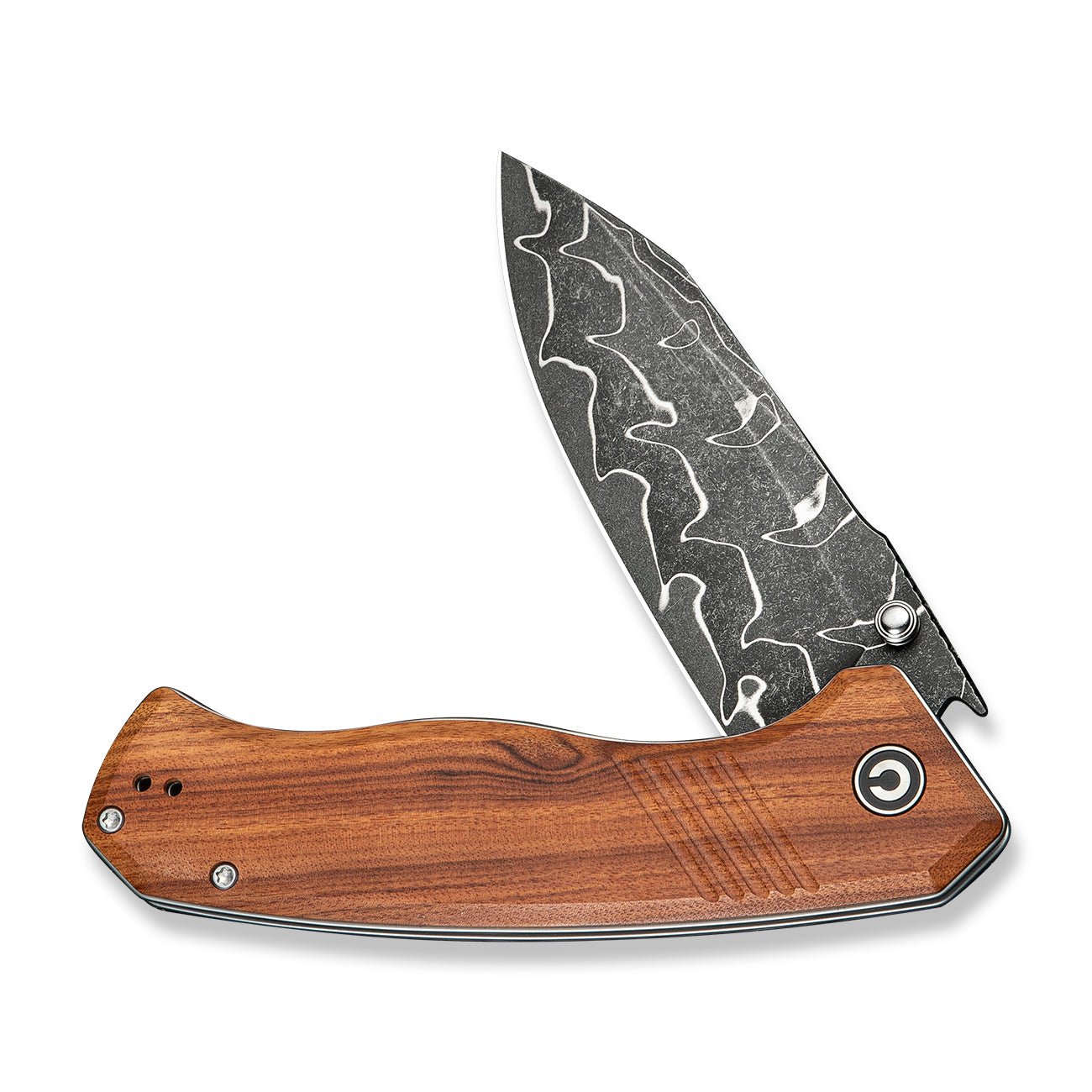 CIVIVI Placoid Damascus Knife with Guibourtia Wood Handle