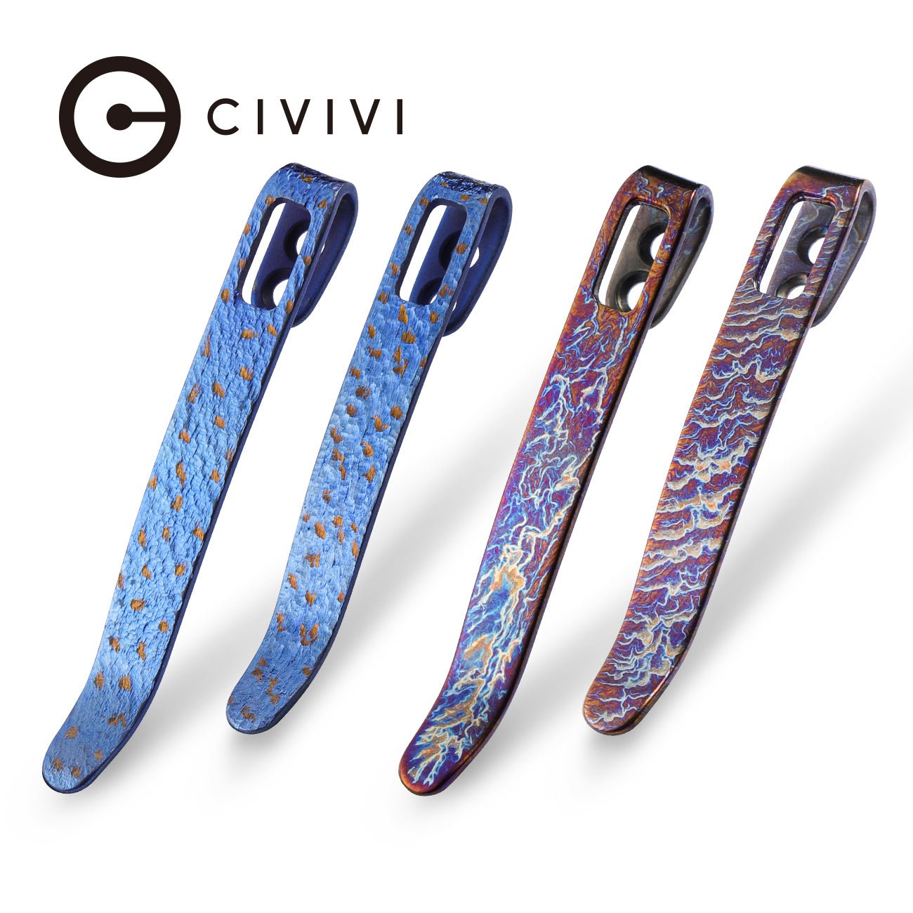 CIVIVI 4PCS Flamed Titanium Pocket Clips with Recessed Screw Hole